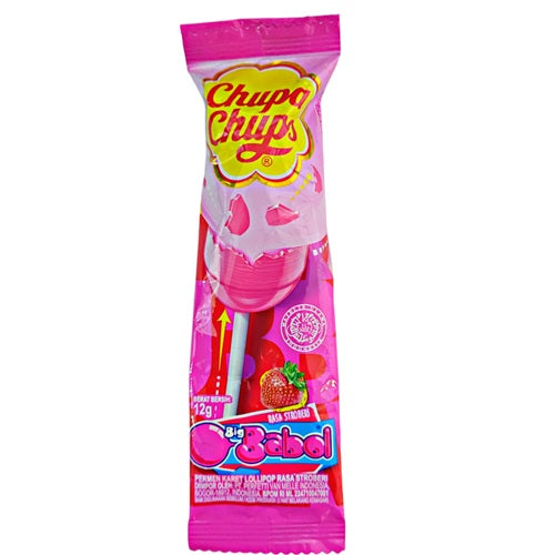 Chupa Chups Strawberry Flavour Bubble Gum Filled Lollipop 12g| Sherza ...